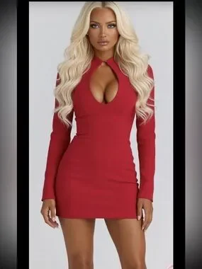 House of CB | Dresses | House Of Cb Lotus Red Crepe Keyhole Silhouette ...